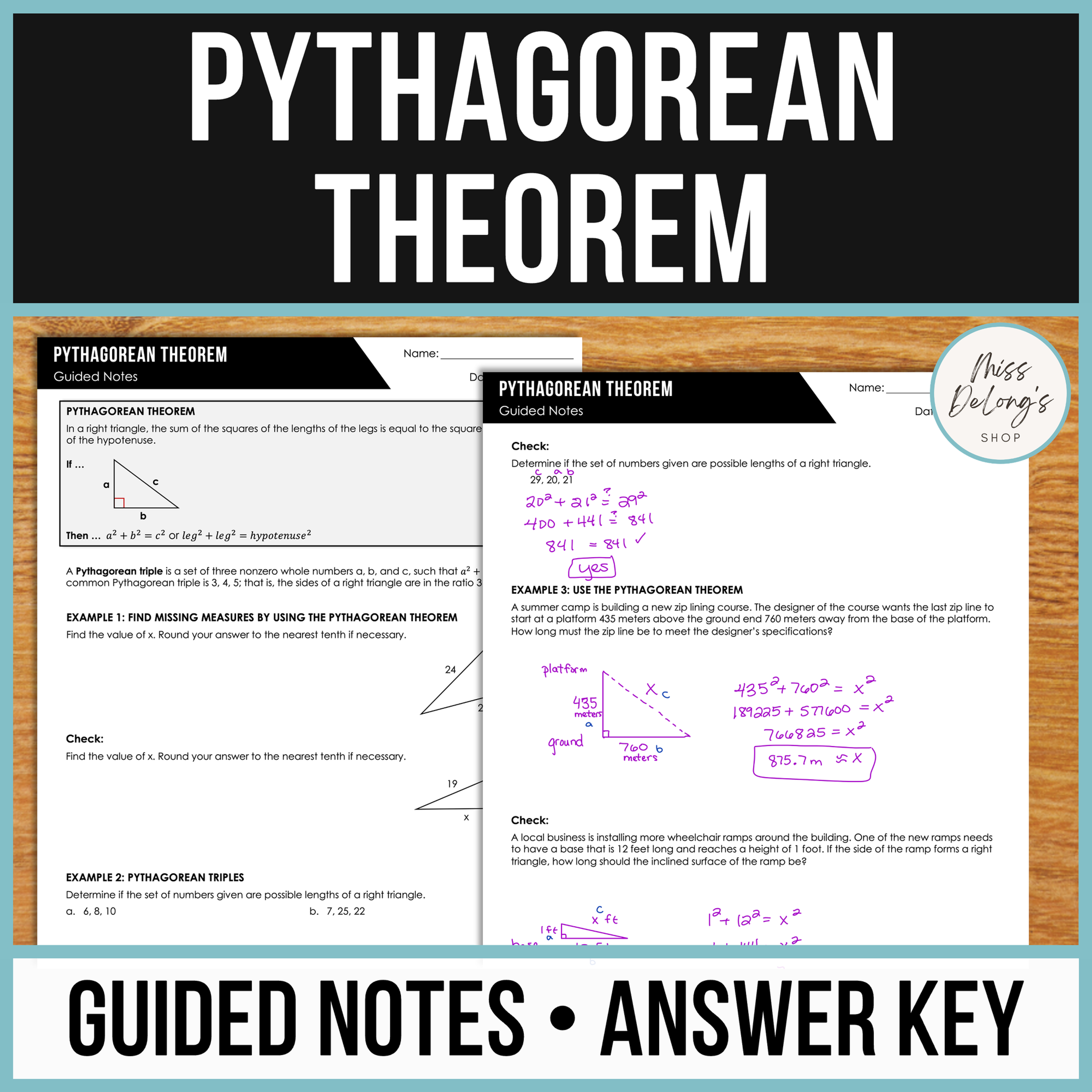 Pythagorean Theorem Guided Notes And Answer Key